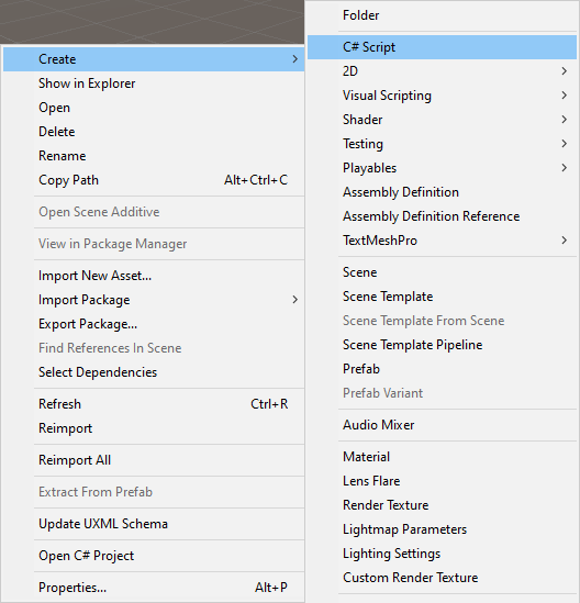 Unity Skapa C#-skript