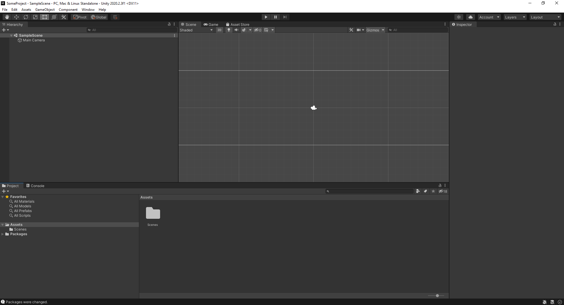 Unity 2020.2.3f1 redigeringsfönster.
